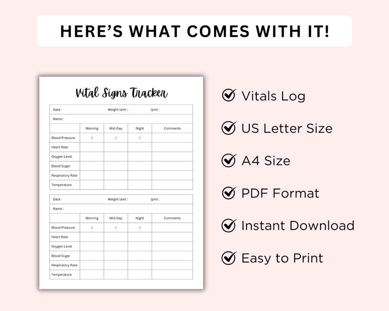 Printable Vital Signs Log. Daily Vitals Chart. Vital Signs Template ...