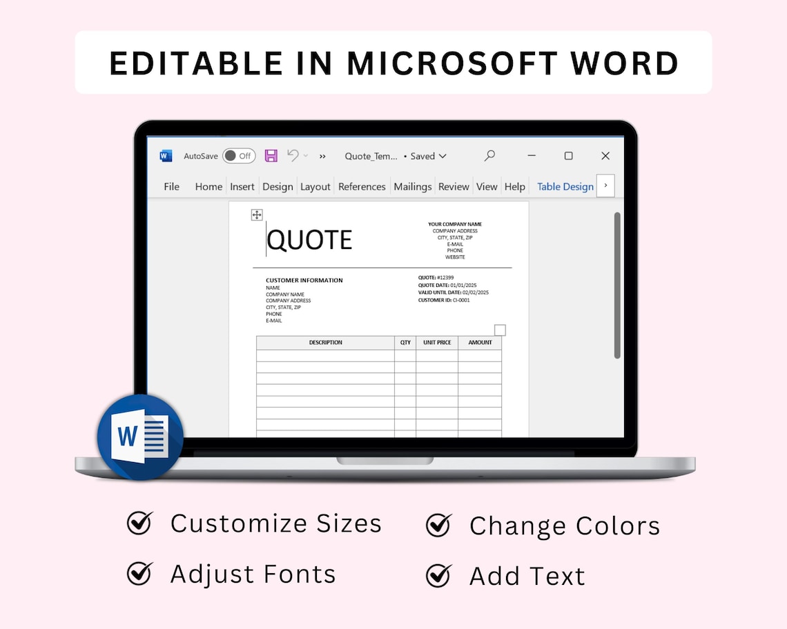 Quote Template Editable. Price Quotation Form. Job Proposal. Invoice ...