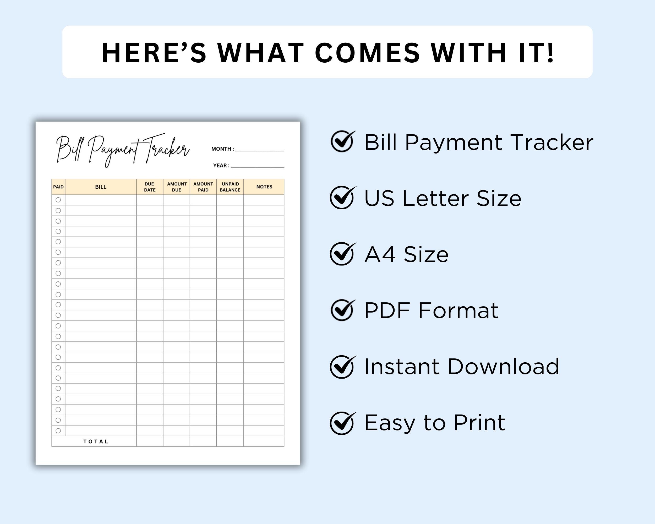 Monthly Bill Tracker Printable. Bill Payment Checklist. Bill Organizer ...