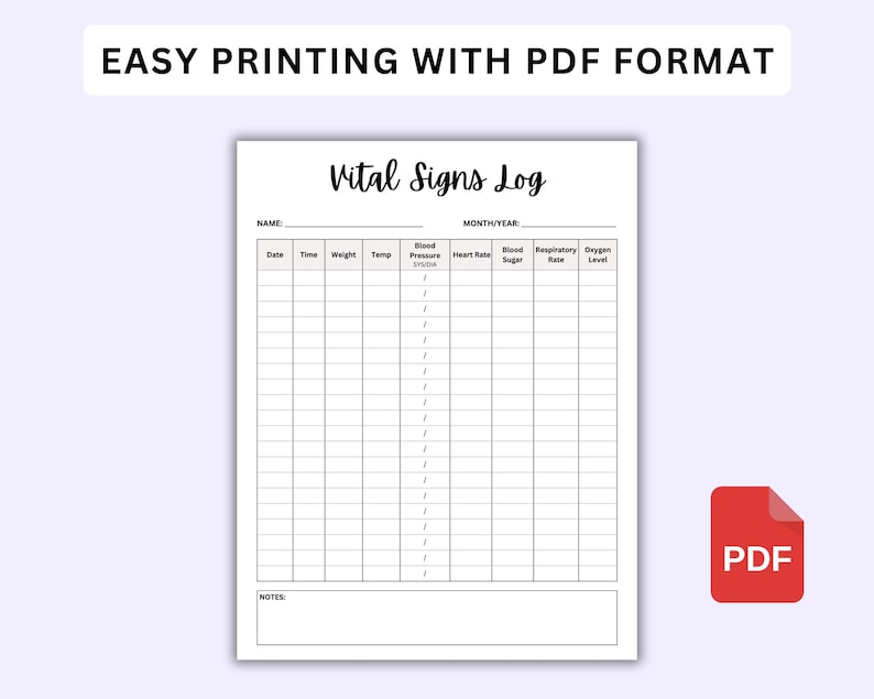 Vital Signs Log. Printable Vital Sign Chart. Nursing Vitals Sheet ...