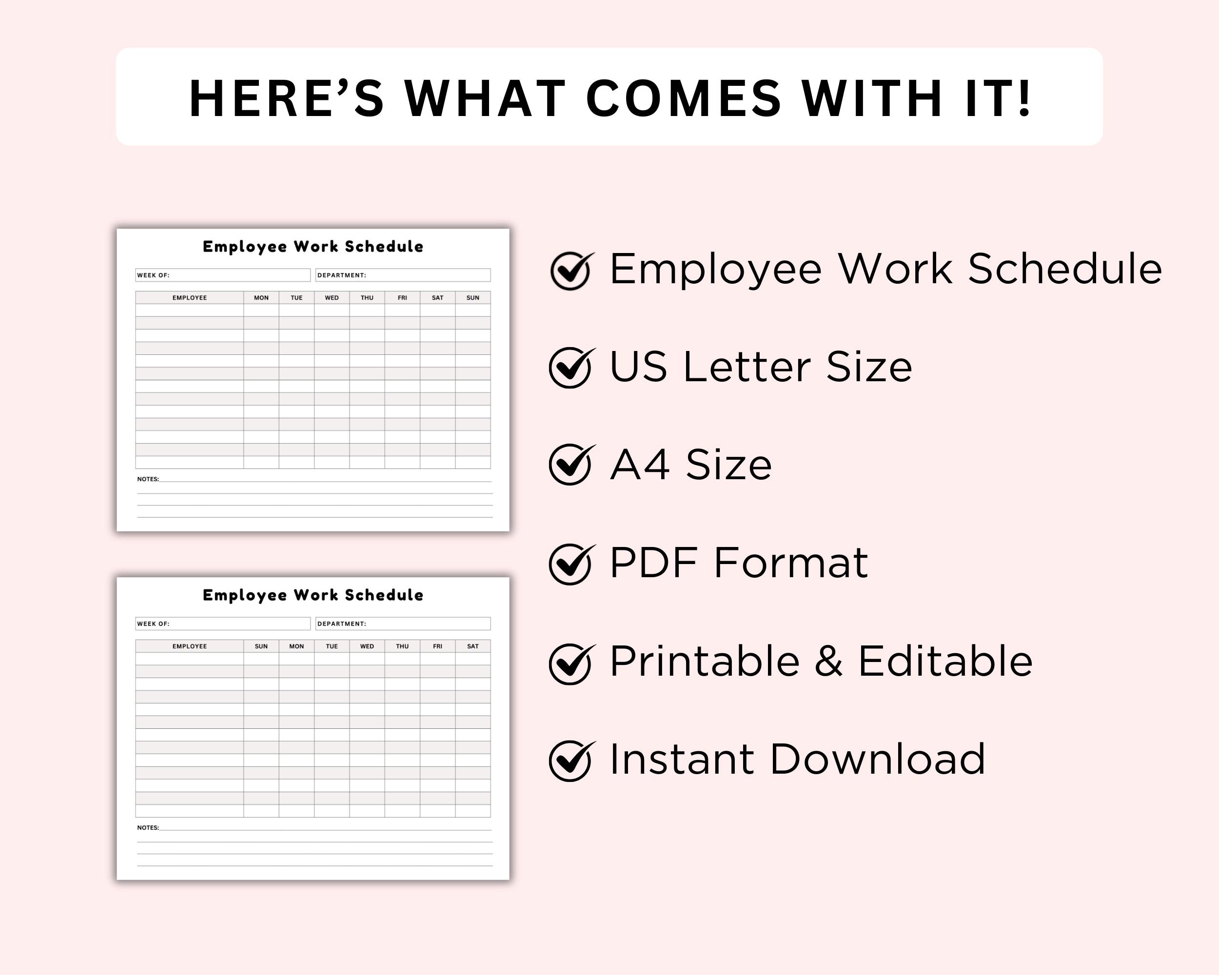 Employee Weekly Work Schedule. Weekly Staff Schedule. Employee Hours ...