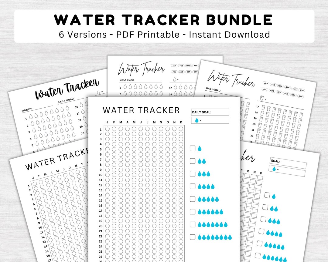 Printable Water Log Bundle | Monthly Hydration Tracker PDF | Daily ...