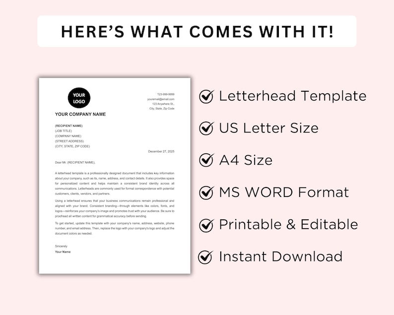 Editable Company Letterhead Template, Printable Business Letterhead ...