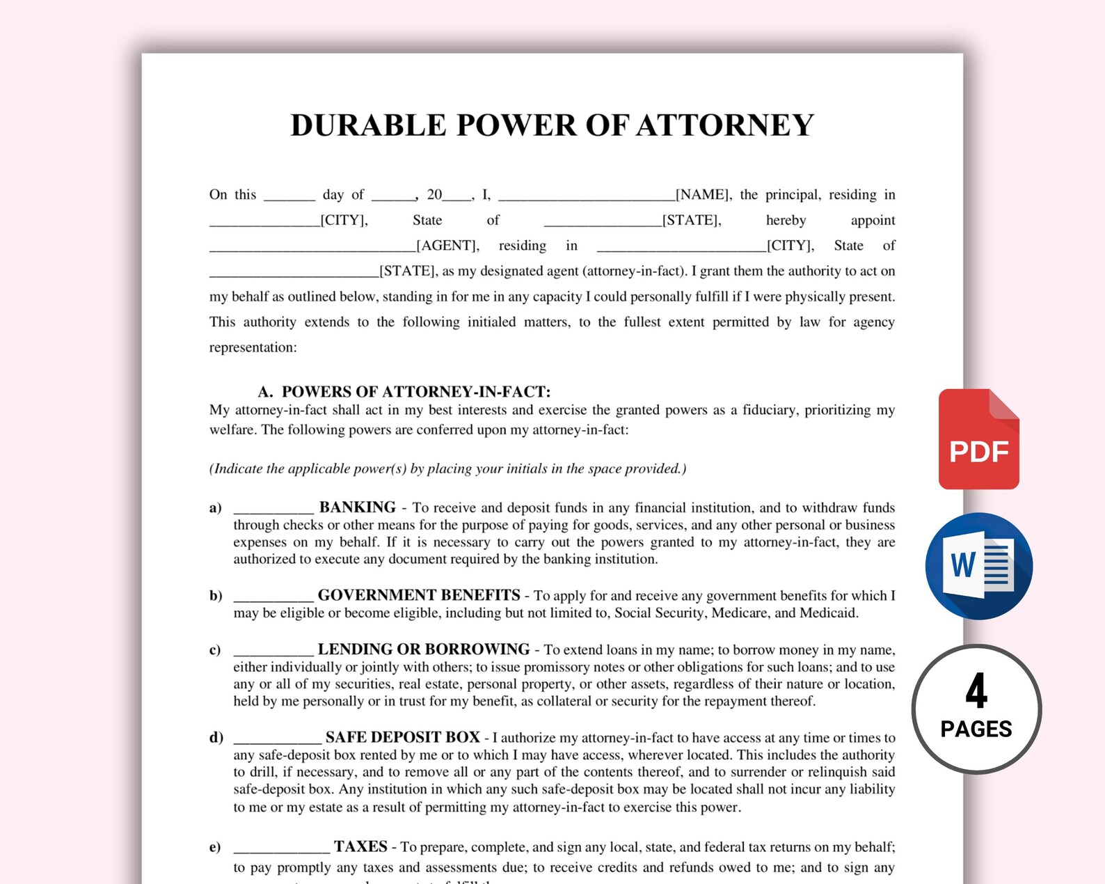 Durable Power of Attorney Template Editable. Durable Power of Attorney ...