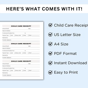 Child Care Receipt Printable, Daycare Payment Form, Daycare Receipt ...