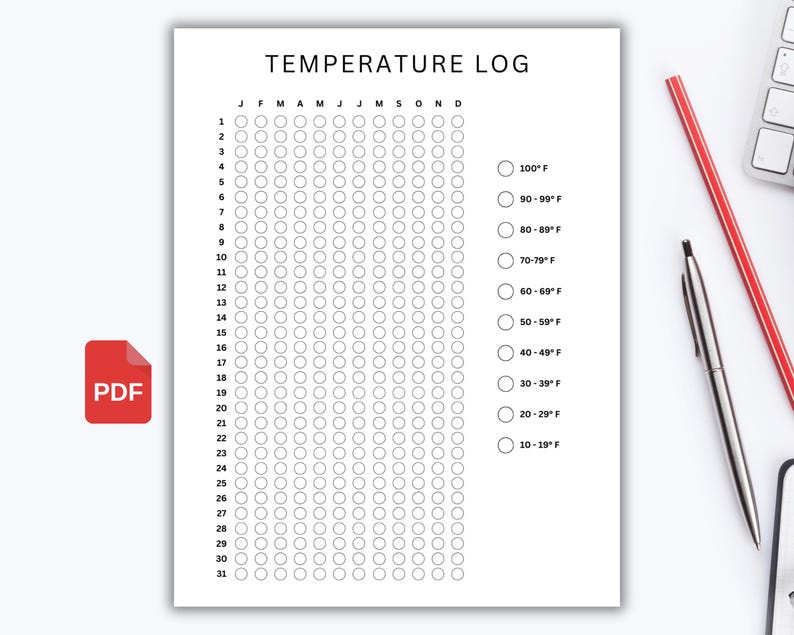 Printable Temperature Log. Temperature Tracker. Weather Tracker ...
