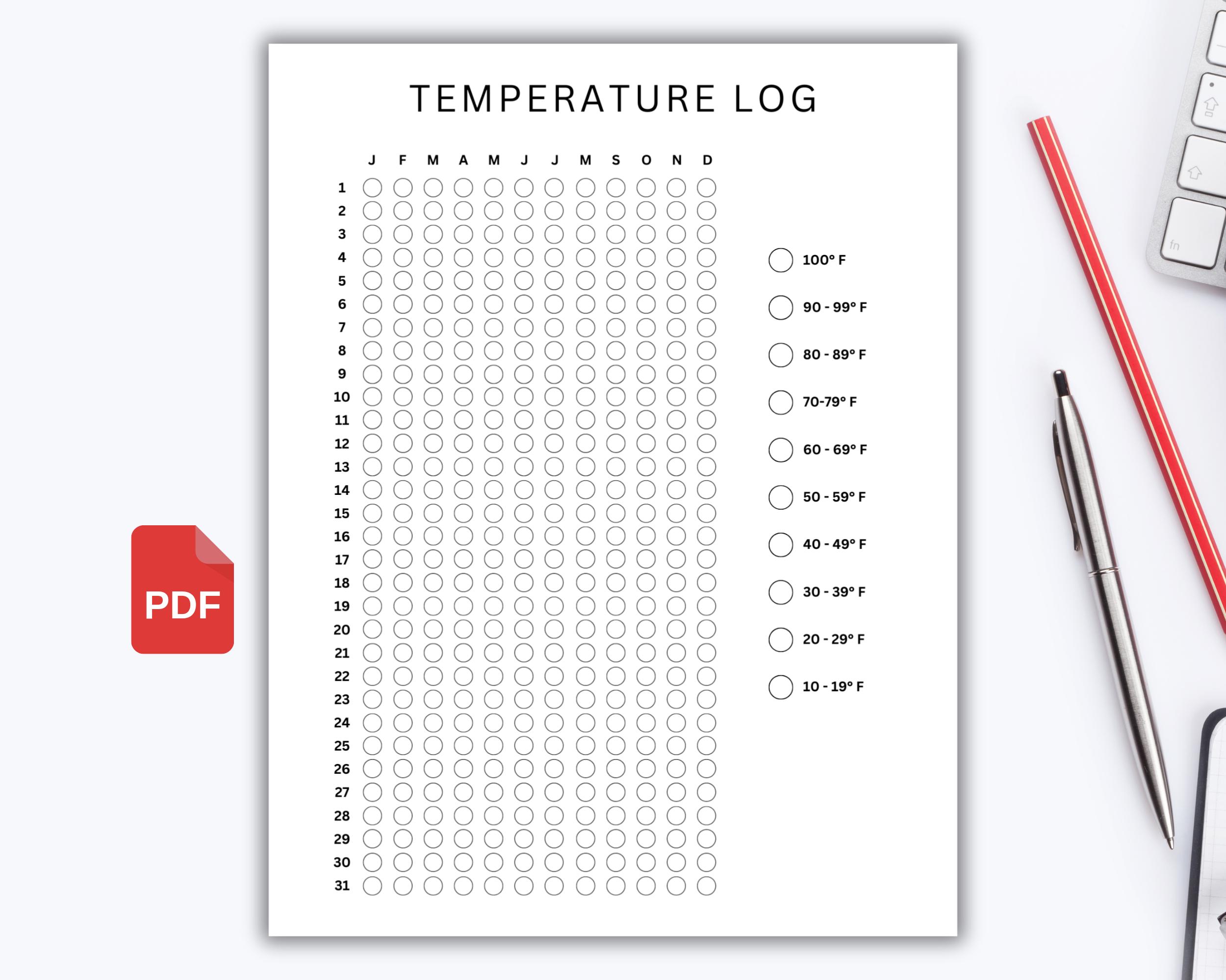 Printable Temperature Log. Temperature Tracker. Weather Tracker ...