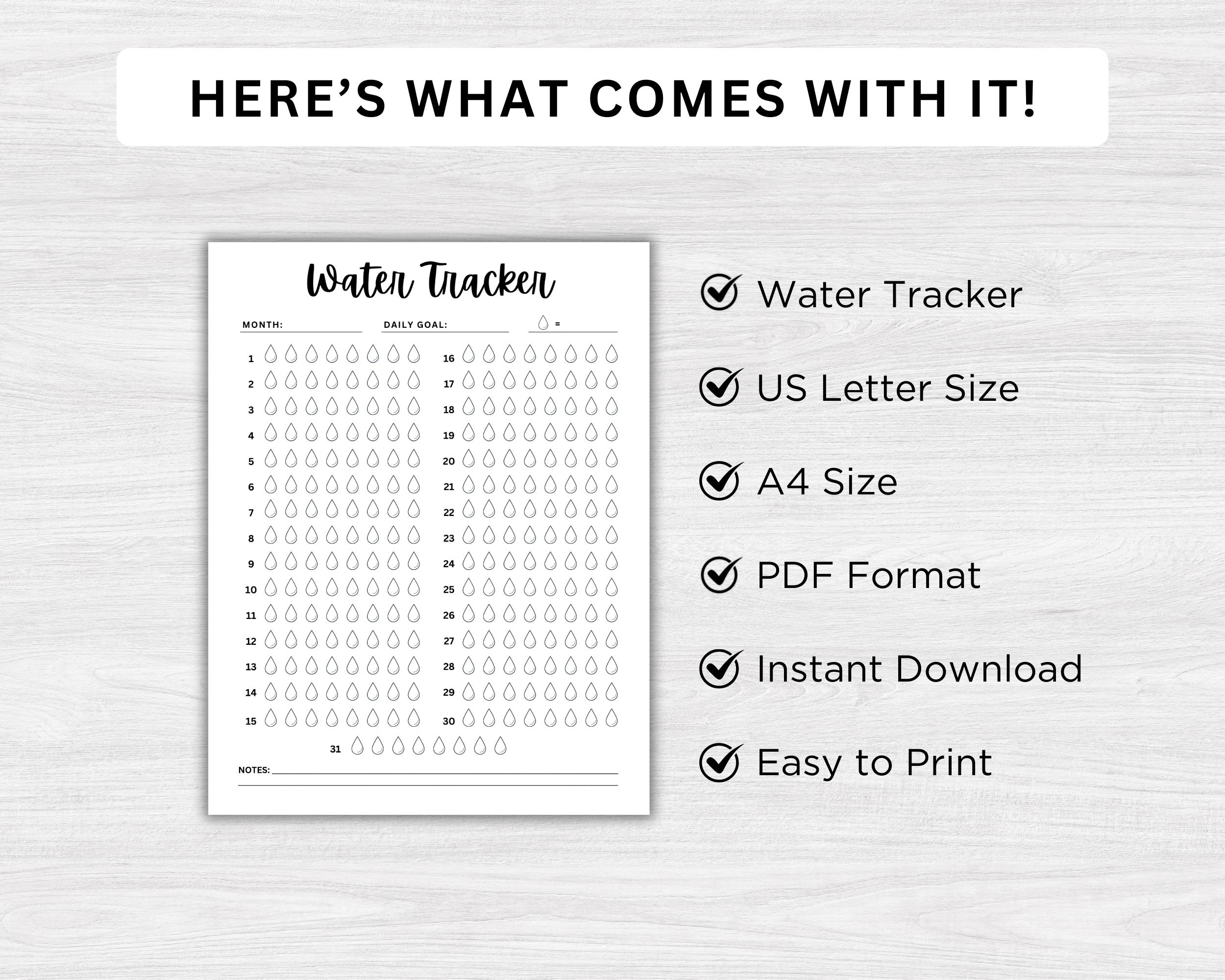 Hydration Log Printable | Monthly Water Intake Tracker | Wellness ...