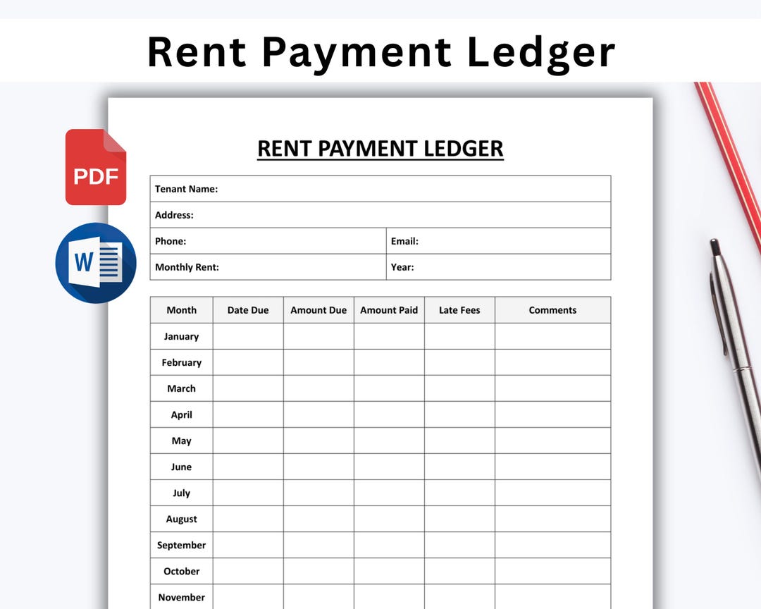 Rent Payment Ledger Printable, Landlord Rental Tracker, Monthly Rent ...