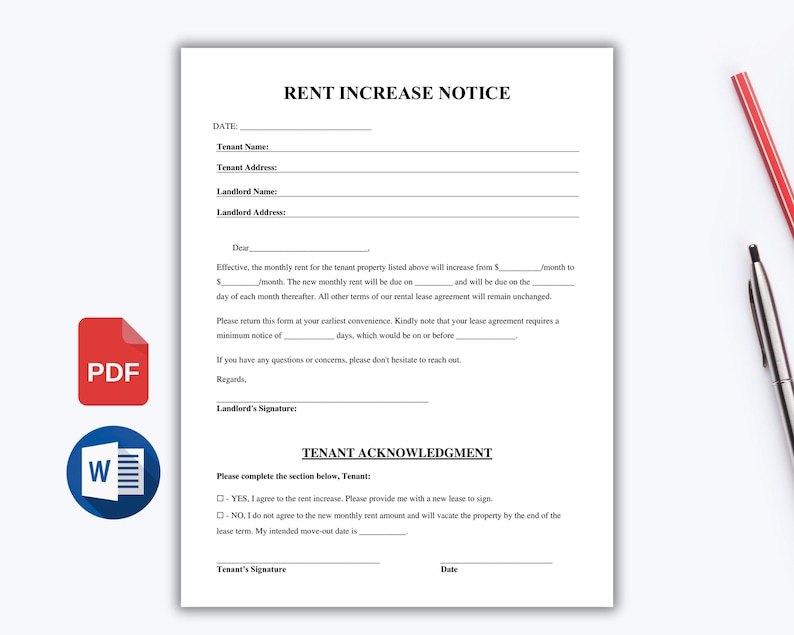 Printable Rental Increase Notice. Rent Increase Letter. Rental Increase ...