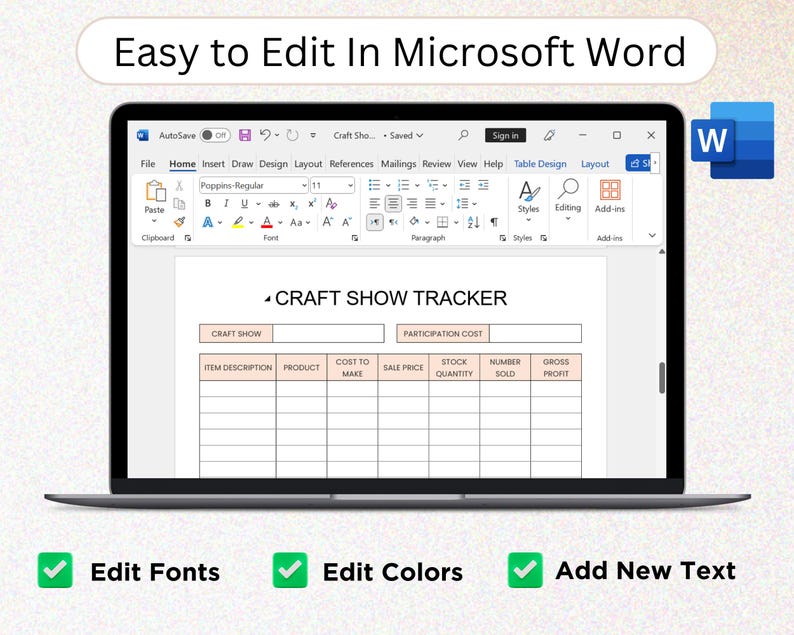 EDITABLE Craft Show Tracker Printable Craft Show Order Form Craft Fair ...