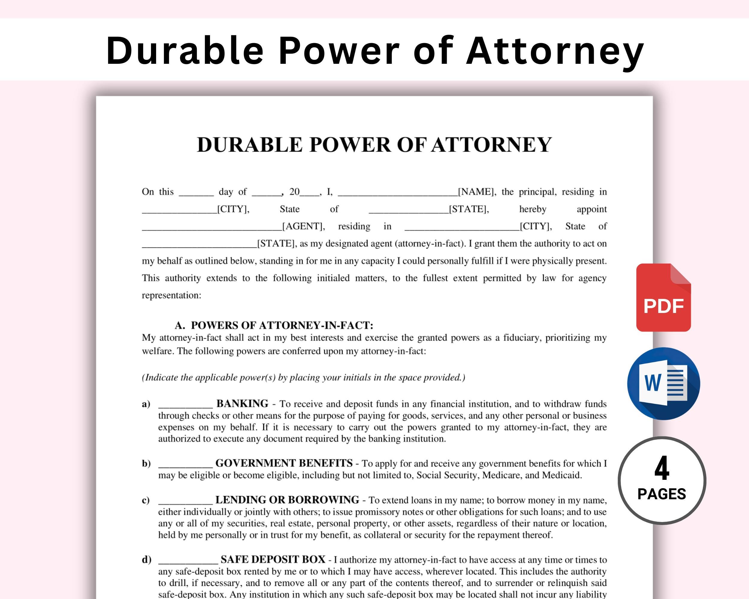 Durable Power of Attorney Template Editable, Durable Power of Attorney ...