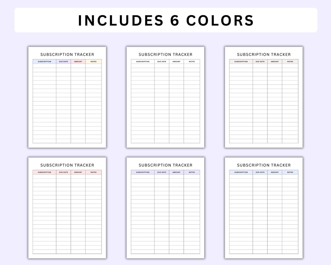 Printable Subscription Tracker Log. Membership Tracking. Monthly Subscription Checklist. Expense ...