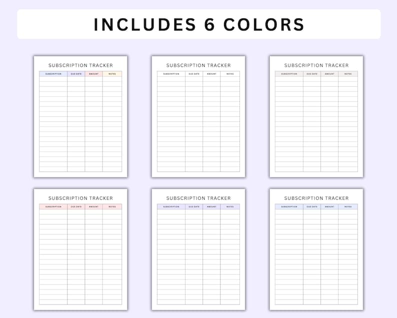 Printable Subscription Tracker Log. Membership Tracking. Monthly ...