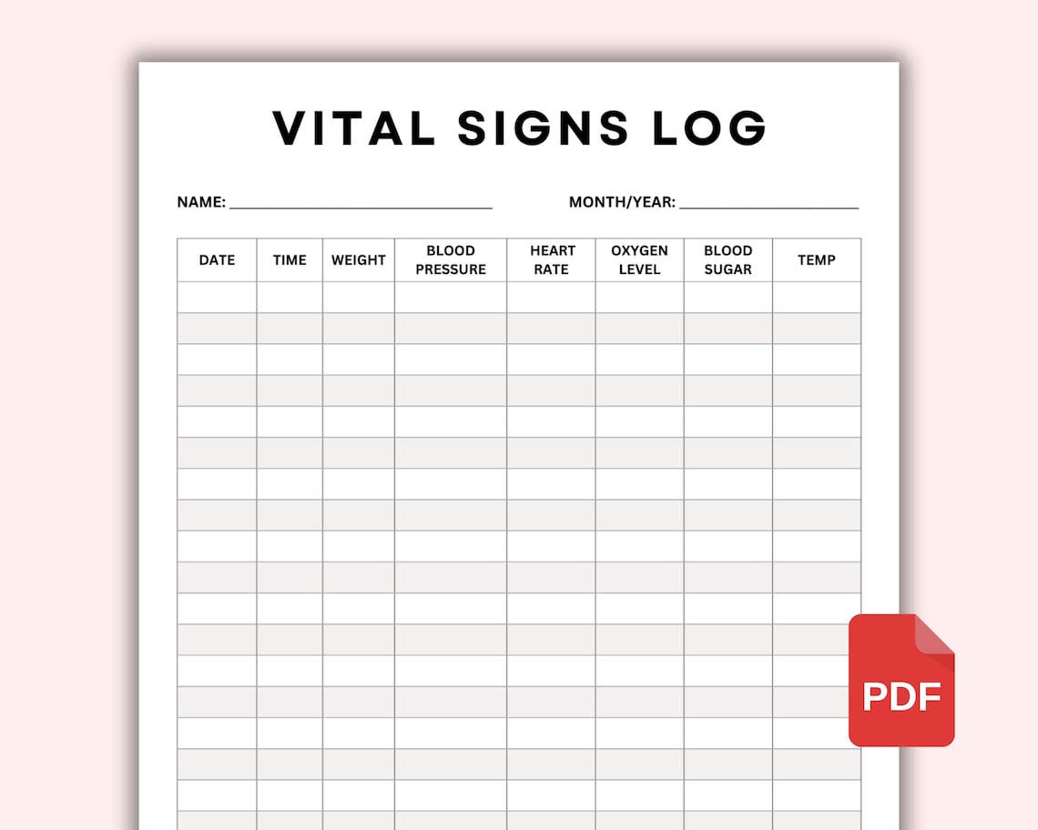 Printable Vital Signs Tracker. Daily Vital Sign Chart for Nurse. Vital ...