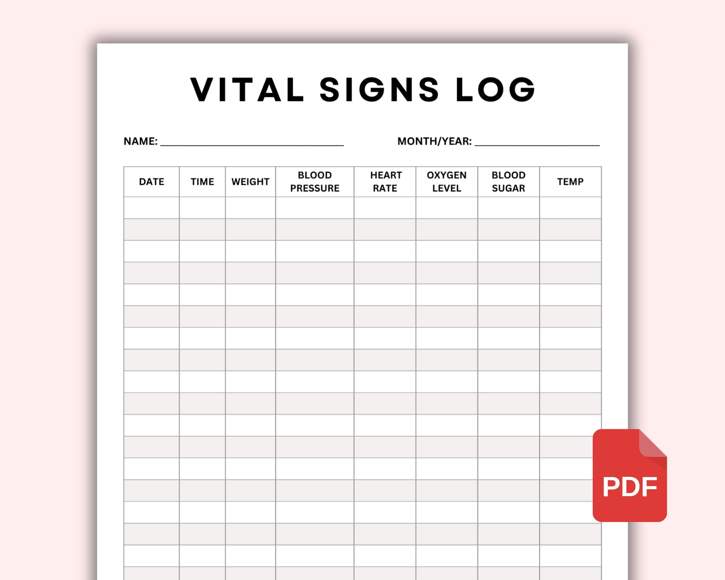 Vital Signs Tracker Printable. Daily Vital Sign Chart Nurse. Vital ...