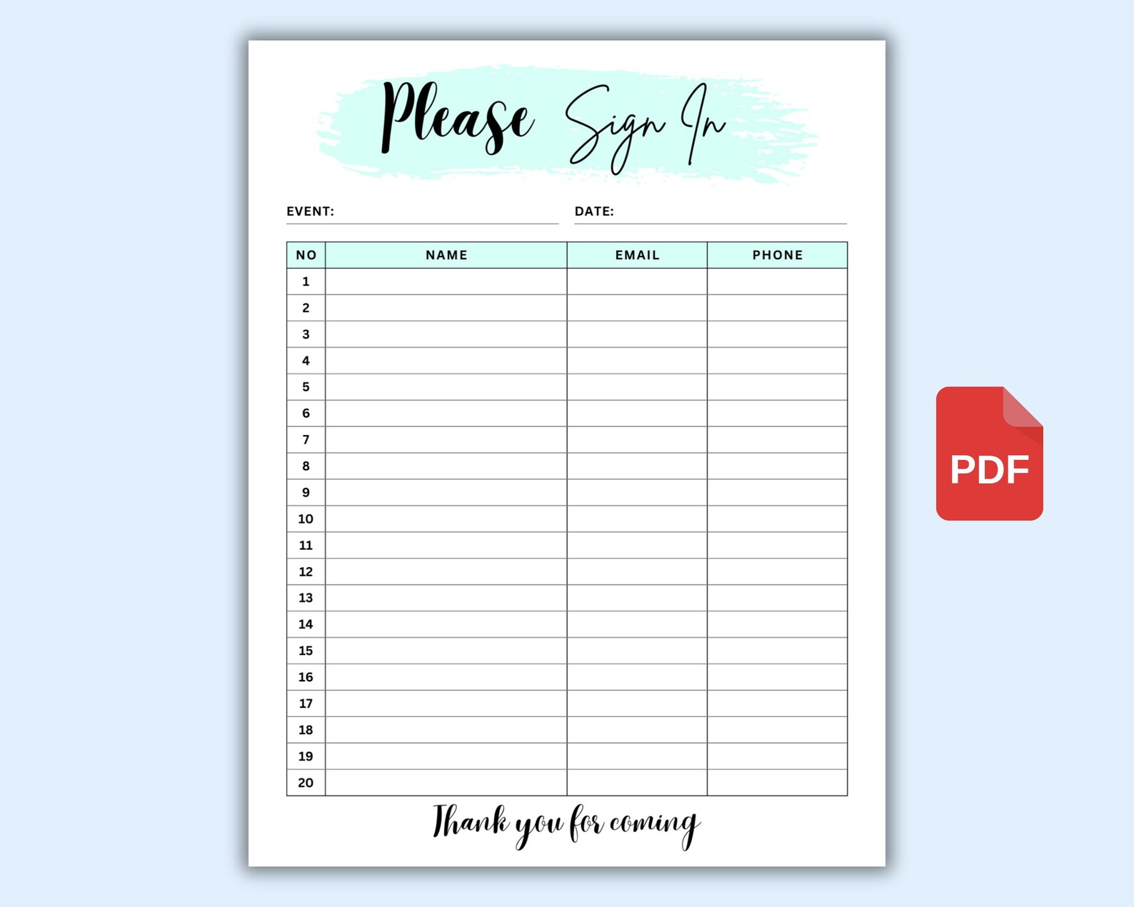 Event Sign-in Sheet Template Printable PDF, Event Sign up Sheet, Sign ...