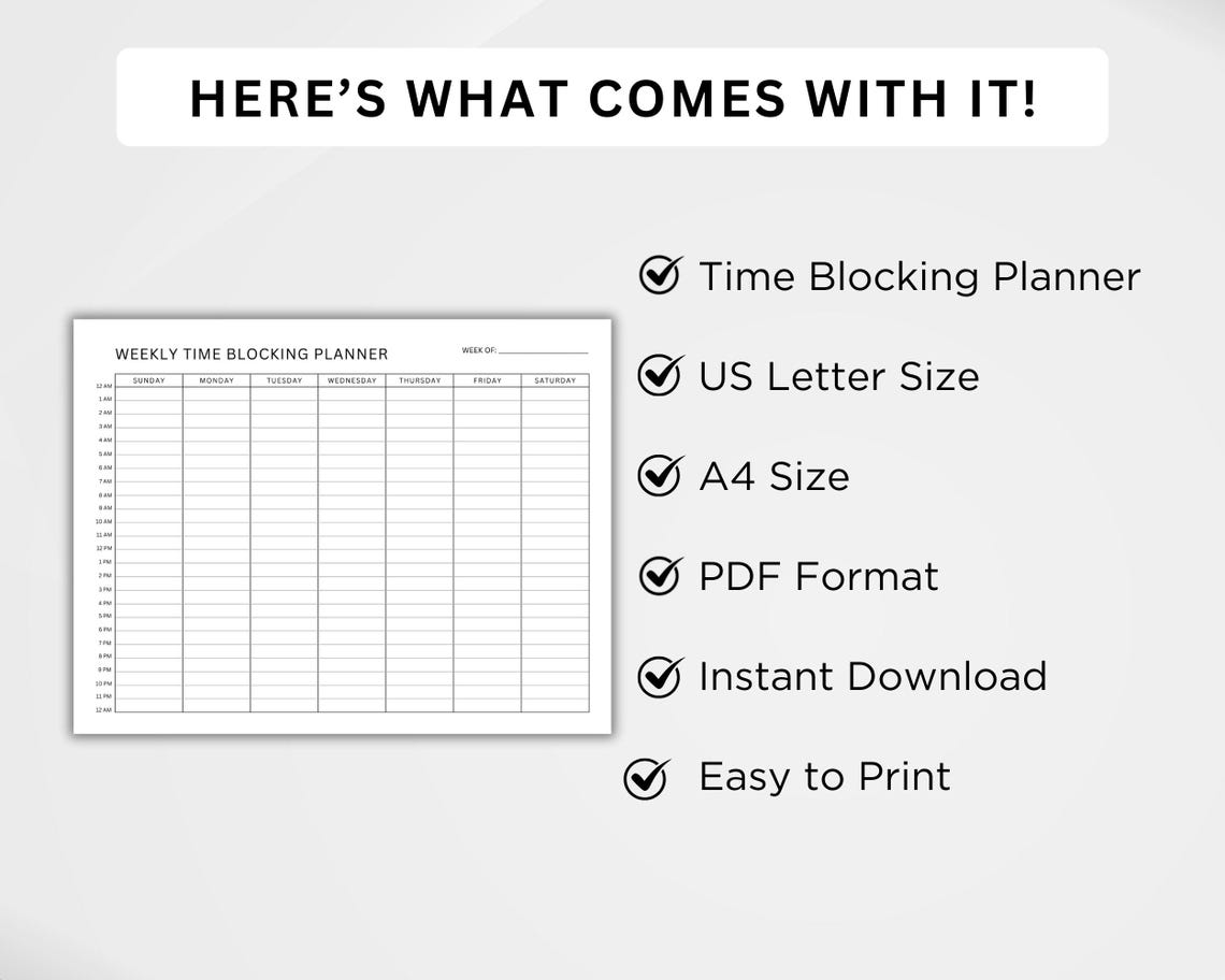 Weekly Time Blocking Planner, 24 Hour Schedule, Weekly Schedule Planner ...