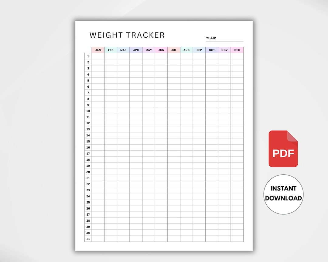 365 Day Weight Loss Tracker Printable, Daily Weight Journal, Weight ...