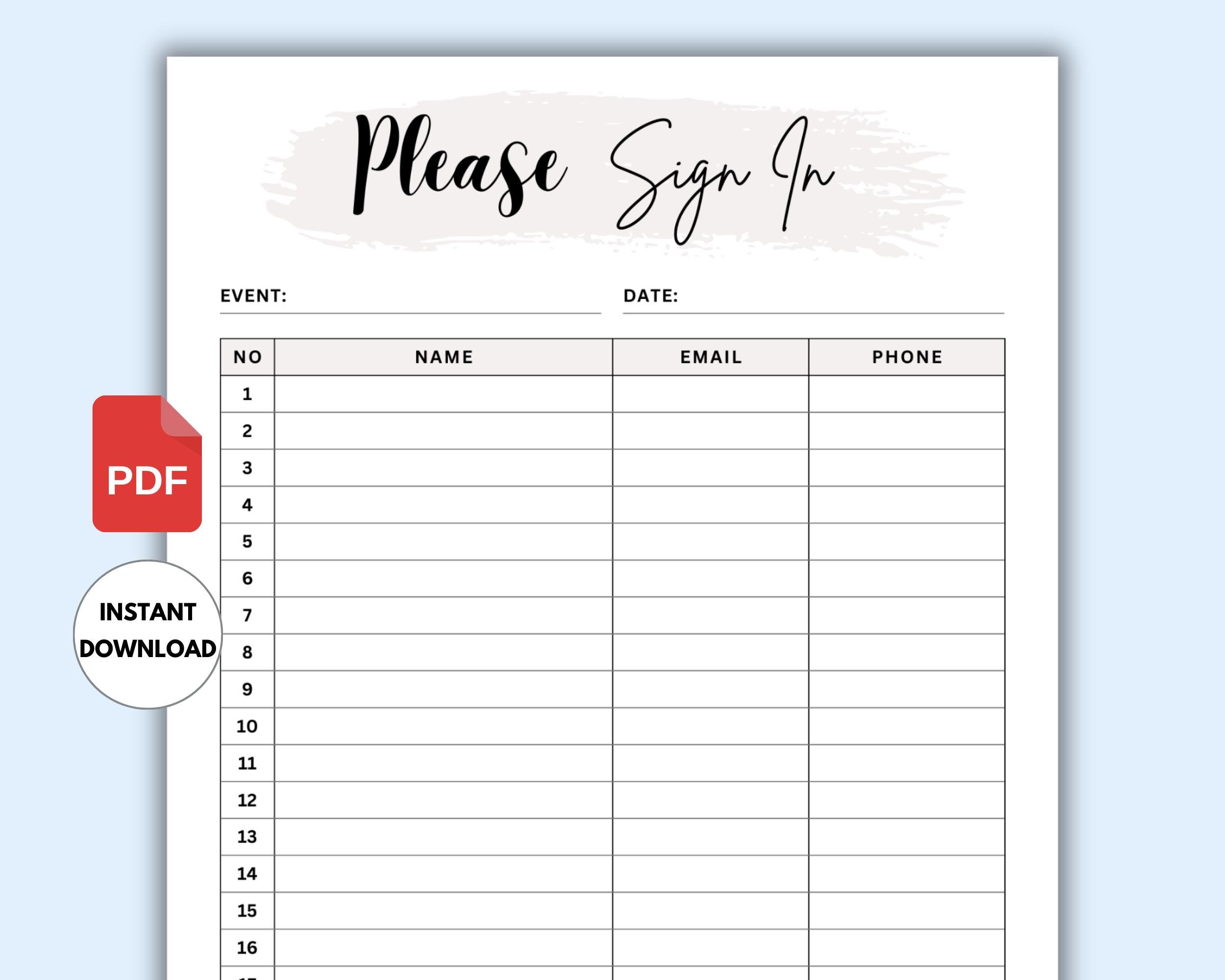 Sign up Sheet Template. Printable Event Sign up Sheet. Sign up Form ...