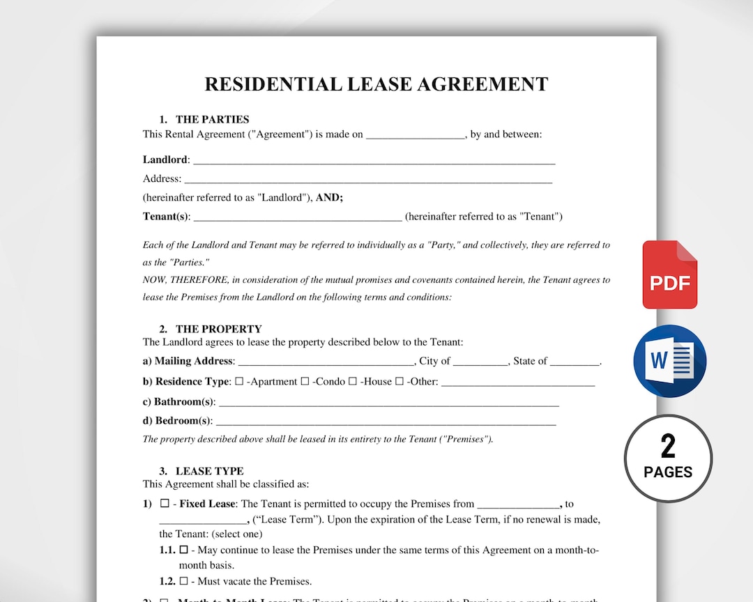 Simple Lease Contract Form Editable | Printable Rental Agreement ...
