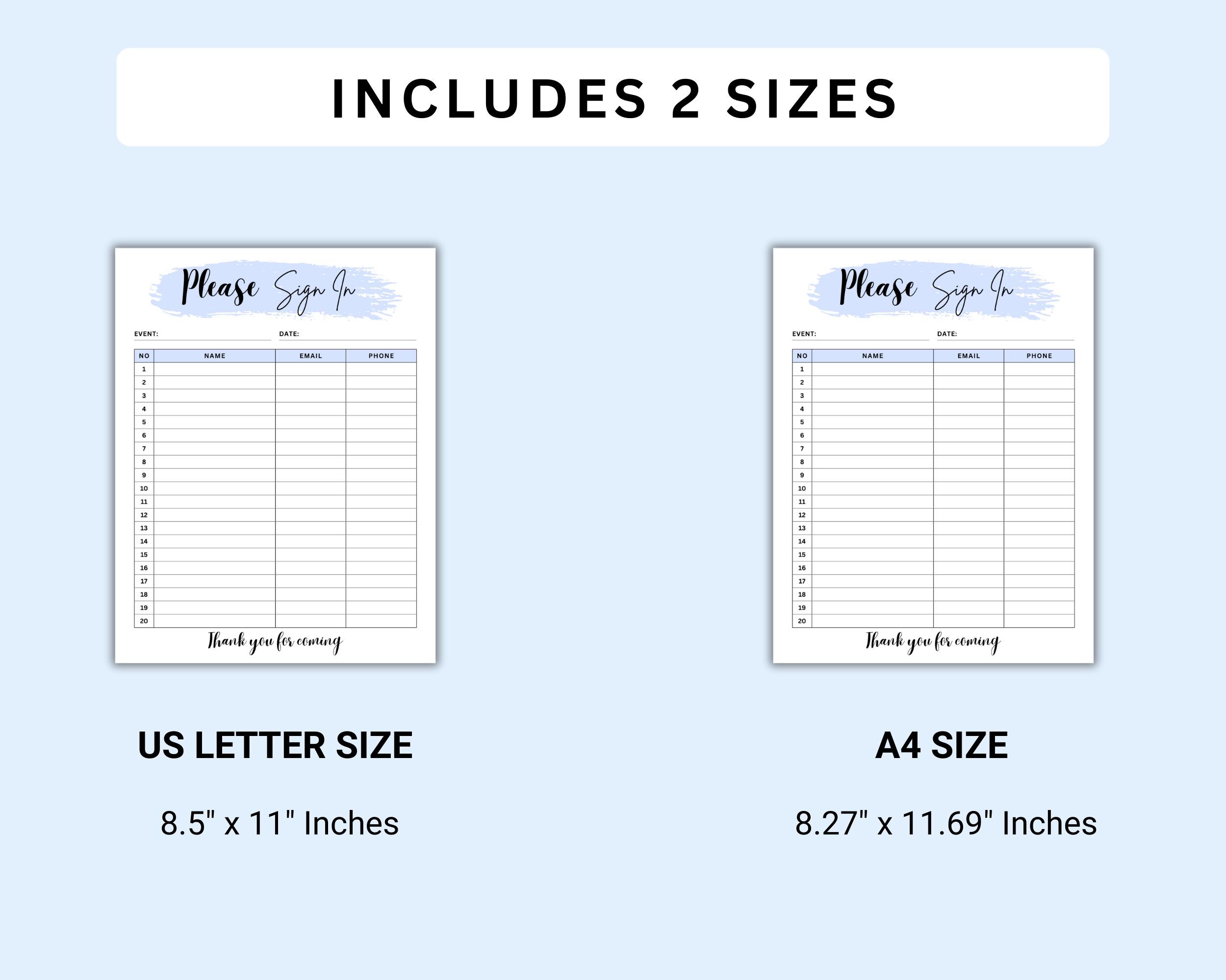 Sign up Sheet Template. Printable Event Sign up Sheet. Sign up Form ...