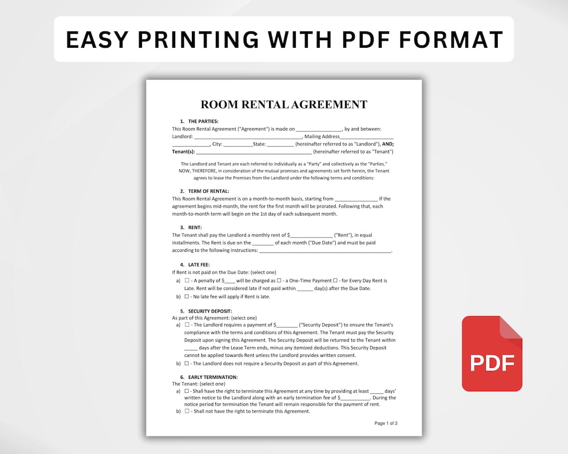 Basic Room Rental Agreement Template | Editable Room Rental Contract ...