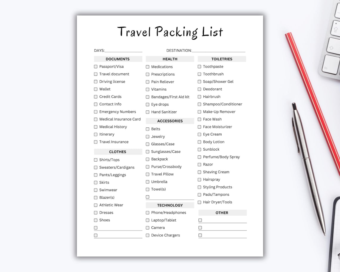 Printable Travel Packing List. Travel Vacation Planner. Travel ...