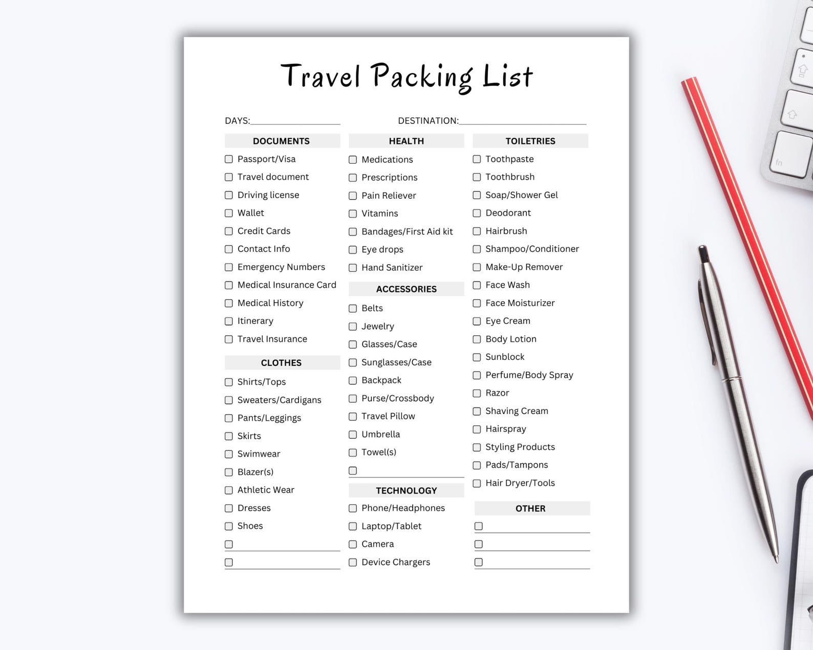 Printable Travel Packing List. Travel Vacation Planner. Travel ...