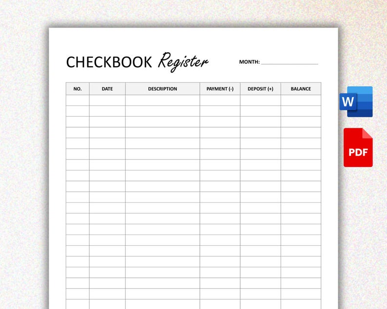 Printable Checkbook Register, Editable Bank Transaction Tracker, Check ...
