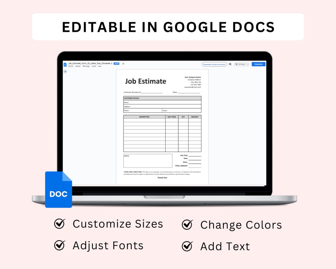 Printable Job Estimate Template. Simple Job Estimate Form. Job Proposal ...