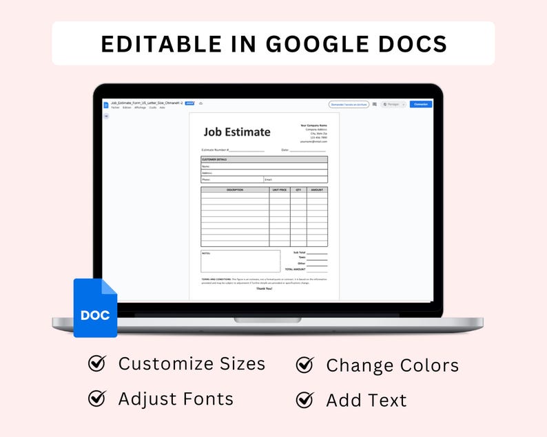 Printable Job Estimate Template. Simple Job Estimate Form. Job Proposal ...