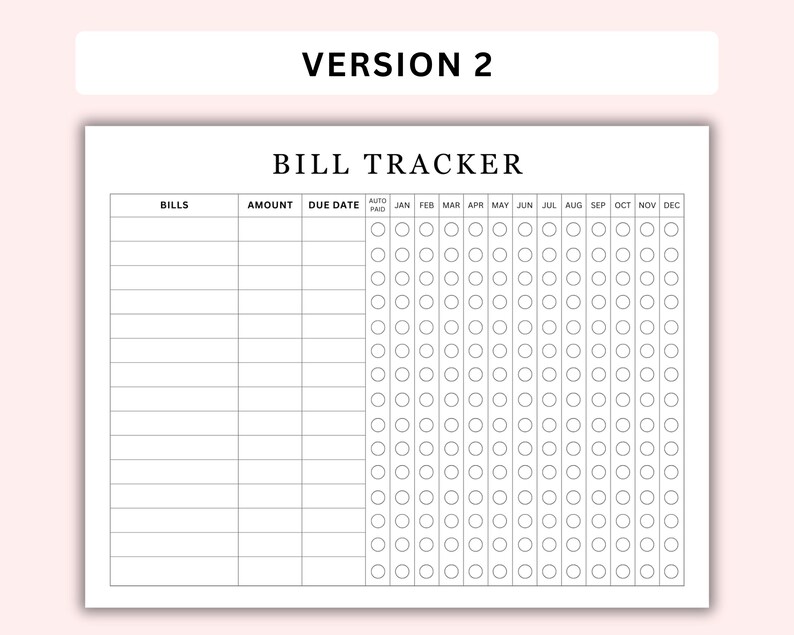 Yearly Bill Payment Tracker. Bill Payment Checklist. Bill Payment Log ...