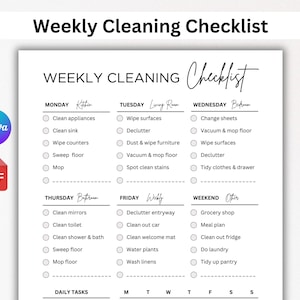 Weekly Cleaning Schedule. Cleaning Checklist. Cleaning to Do List ...