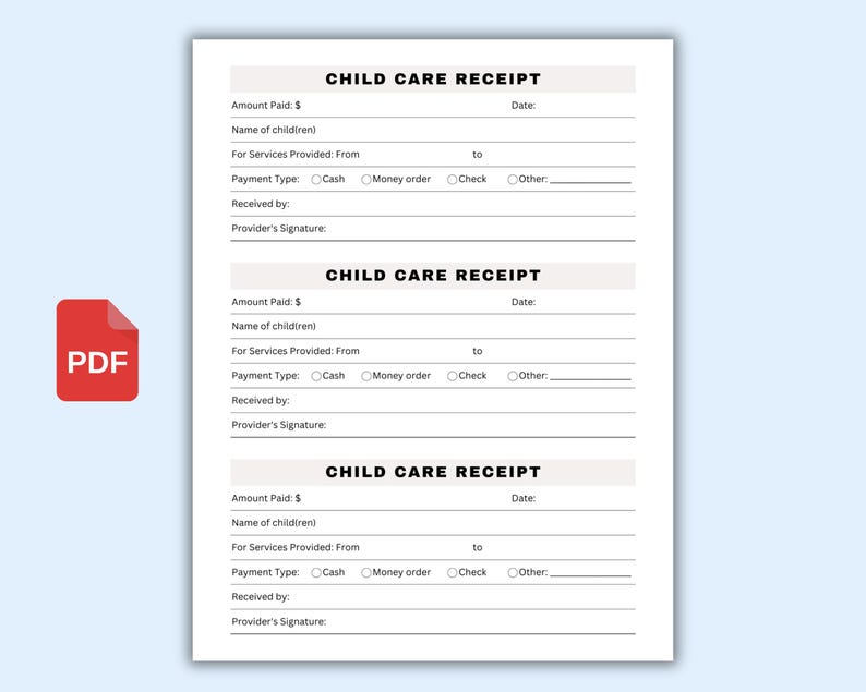 Child Care Receipt Printable: Daycare Payment Form (PDF) - Etsy