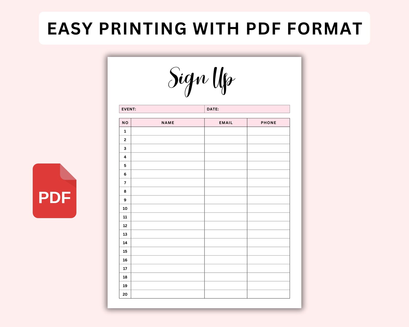 Sign up Sheet Template Printable. Event Sign up Sheet. Sign up Form ...
