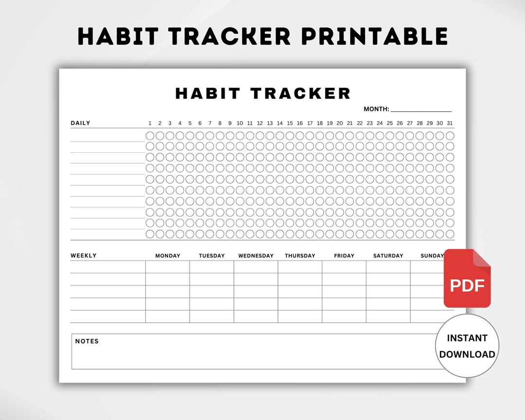 Monthly Habit Tracker Printable Landscape, 30 Day Challenge Goal ...