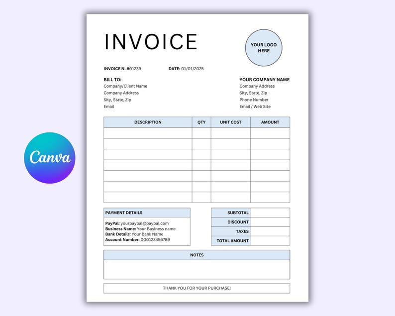 Editable Blank Invoice Template. Printable Invoice Template ...