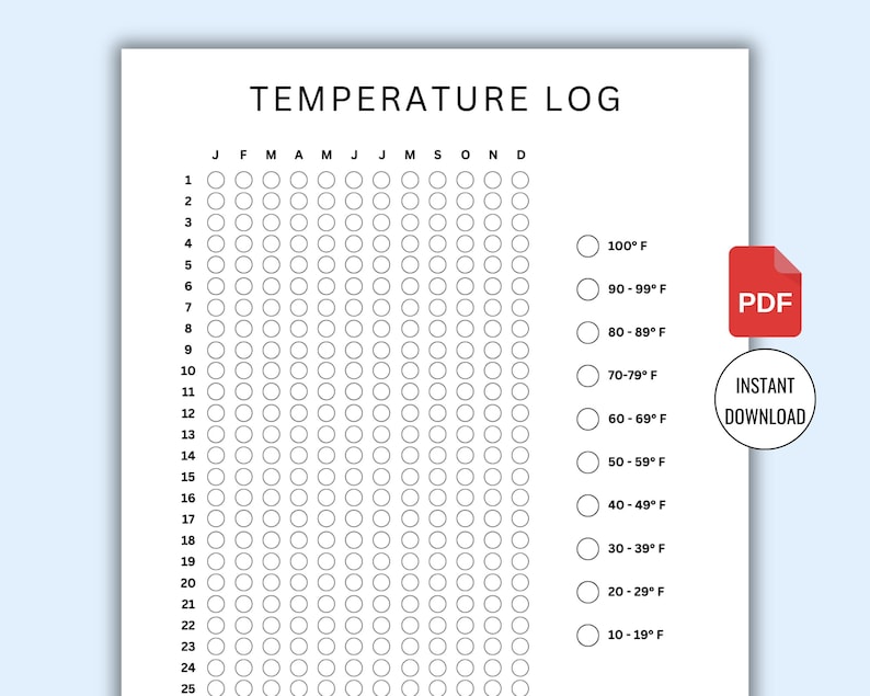 Temperature Log Printable, Temperature Tracker, Daily Weather Tracker ...
