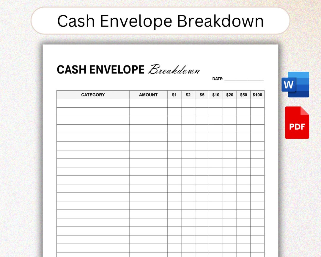 Cash Envelope Breakdown Printable. Cash Tracker Template. Cash ...