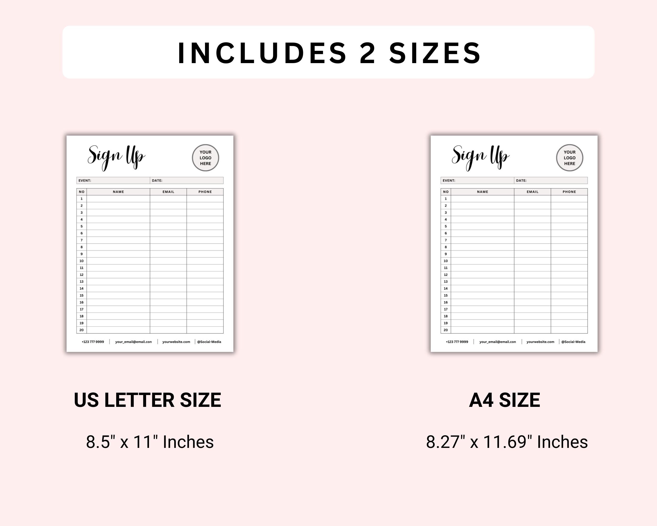 EDITABLE Sign up Sheet Template. Printable Event Sign up Sheet Form ...