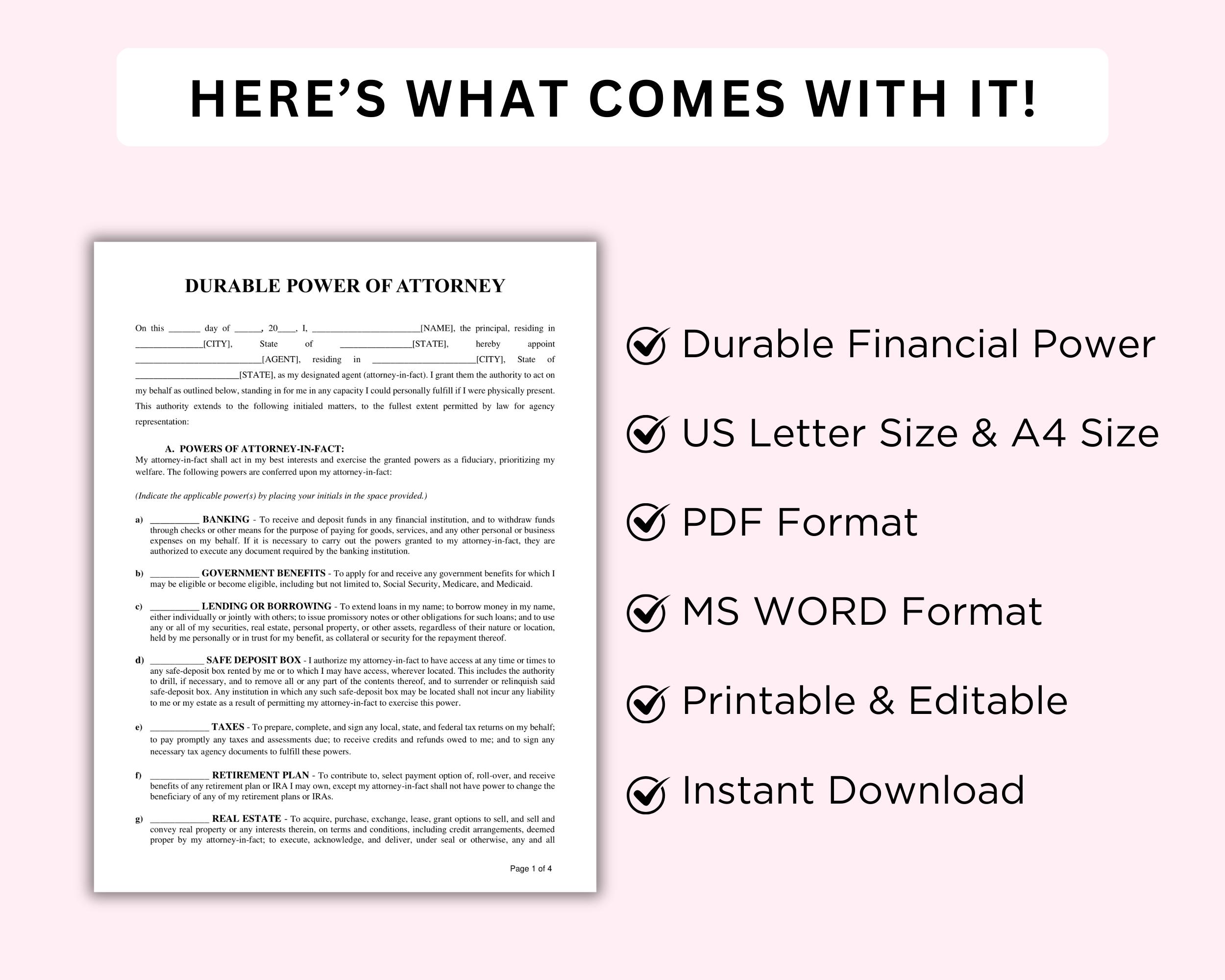 Durable Power of Attorney Template Editable, Durable Power of Attorney ...