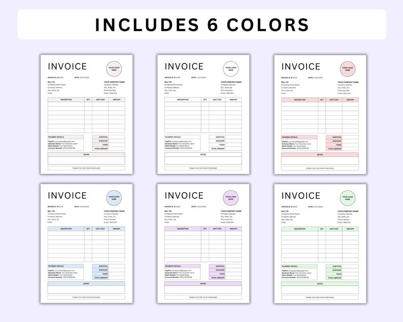 Editable Invoice Template for Small Business, Printable Billing ...