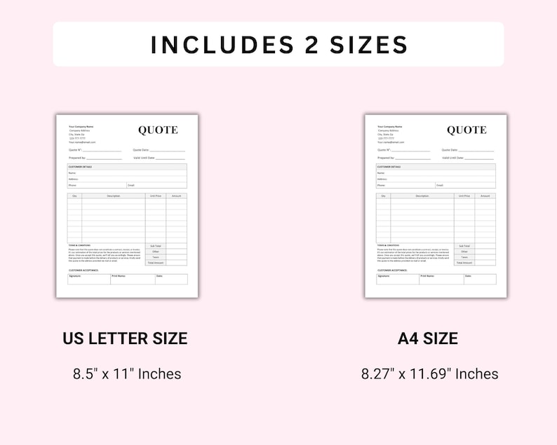 Quote Template Editable. Price Quotation Form. Job Proposal. Invoice ...