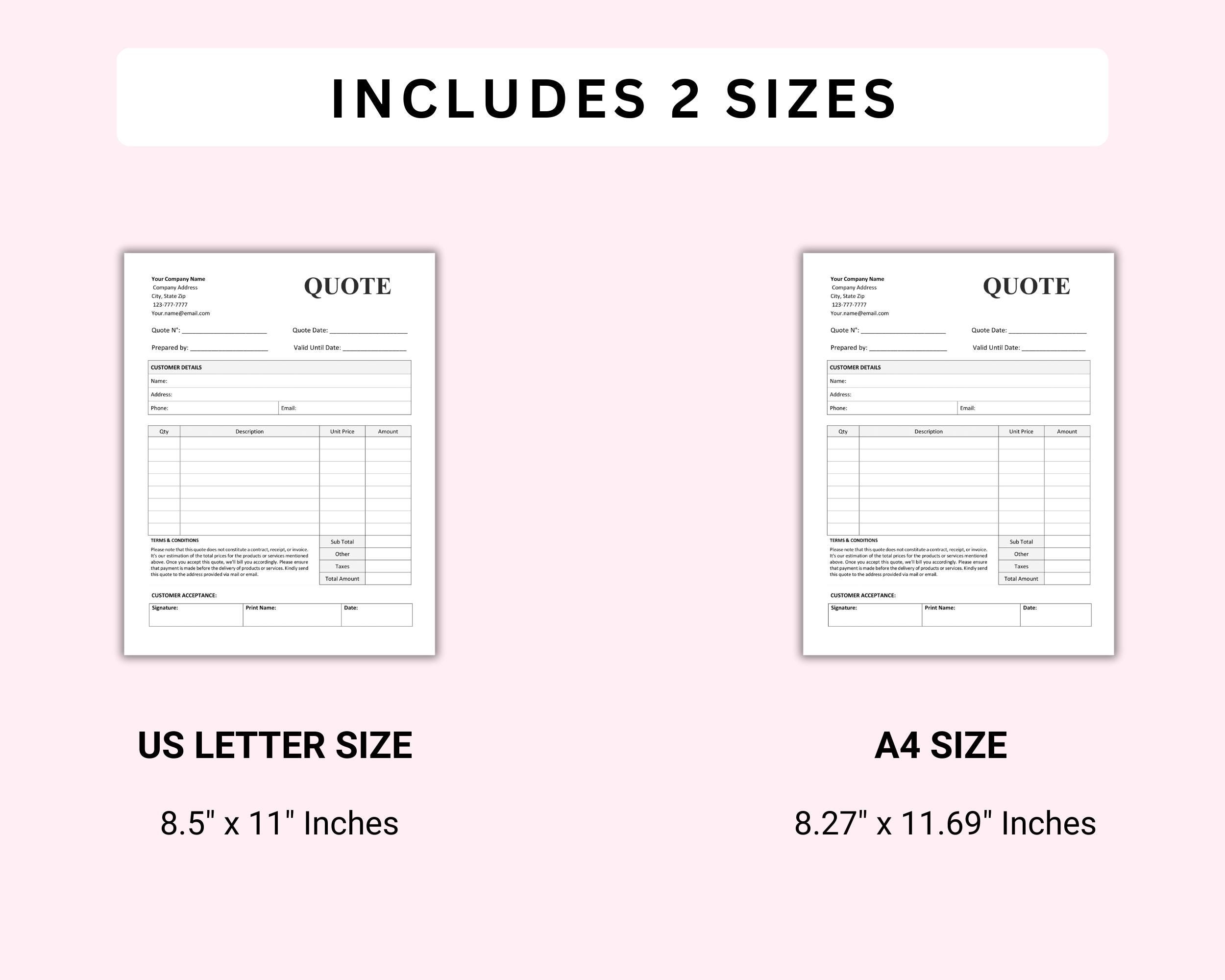 Quote Template Editable. Printable Quote Form. Job Proposal. Price ...