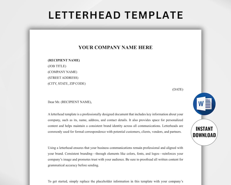 Letterhead Template Editable, Printable Business Letterhead ...