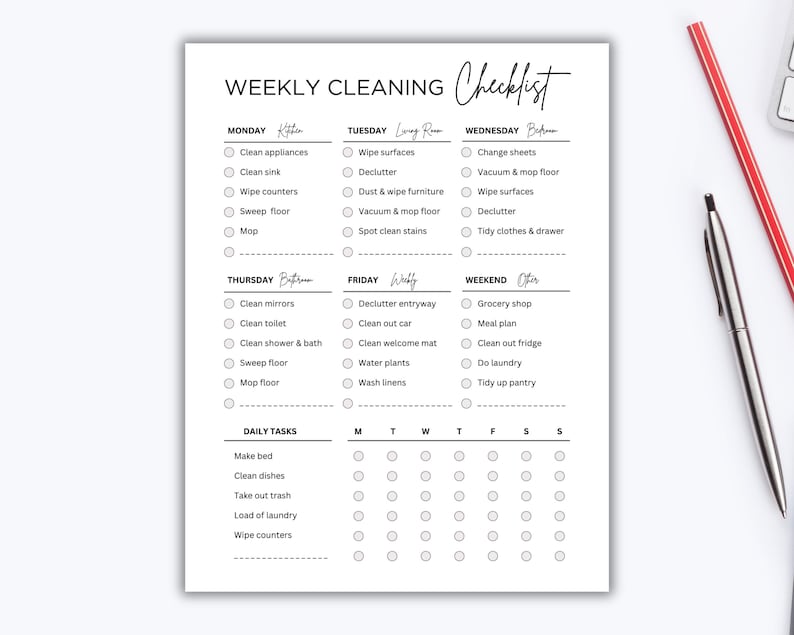 Weekly Cleaning Schedule. Cleaning Checklist. Cleaning to Do List ...