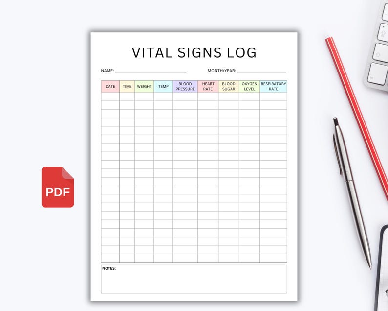 Printable Vital Signs Log, Daily Health Tracker, Vital Sign Tracker for ...