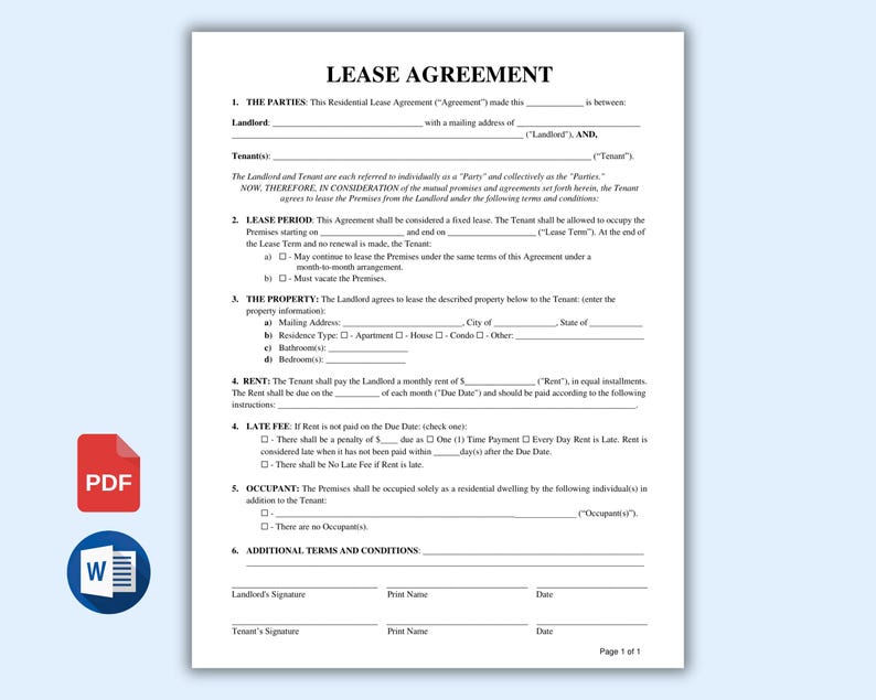 Simple Rental Agreement Template Editable, Lease Contract, Rental Lease ...