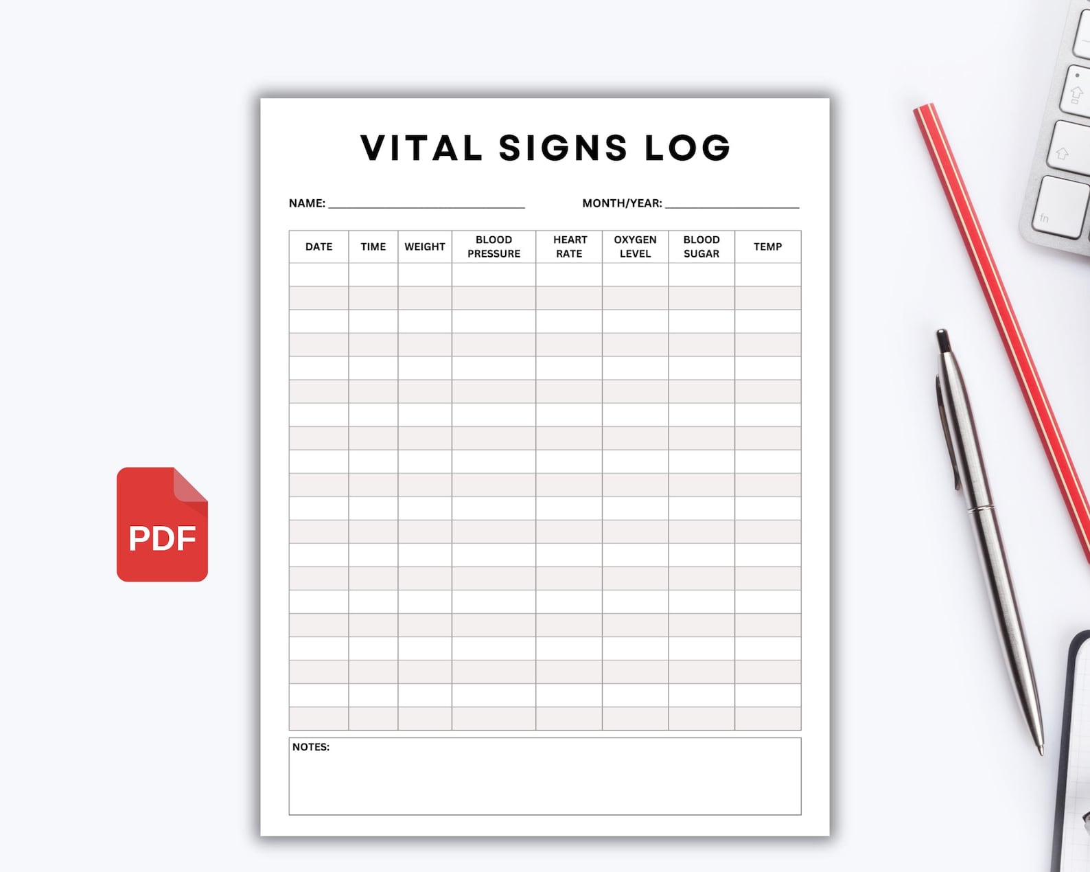 Printable Vital Signs Tracker. Daily Vital Sign Chart for Nurse. Vital ...